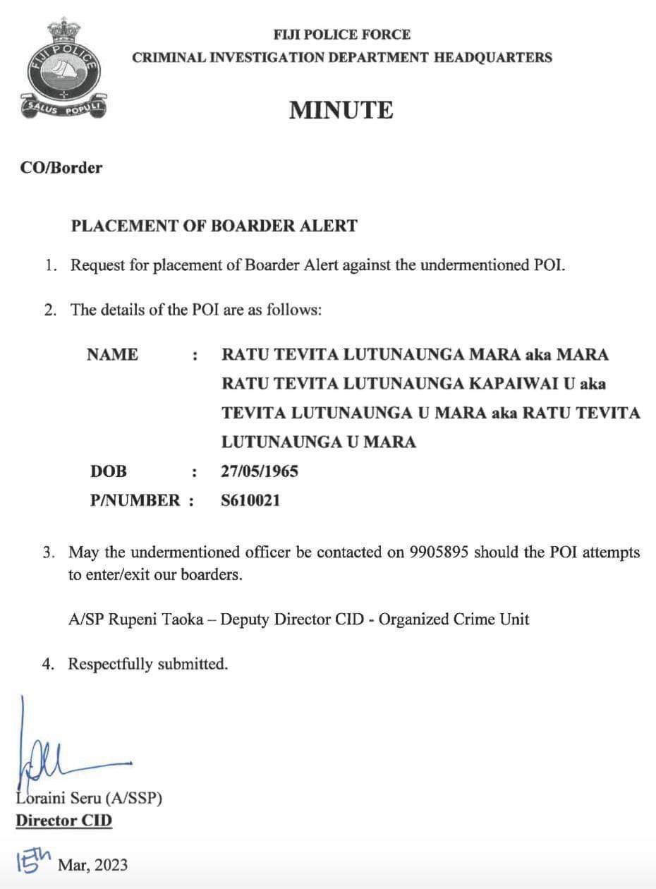 Border alert issued for Roko Ului – FBC News