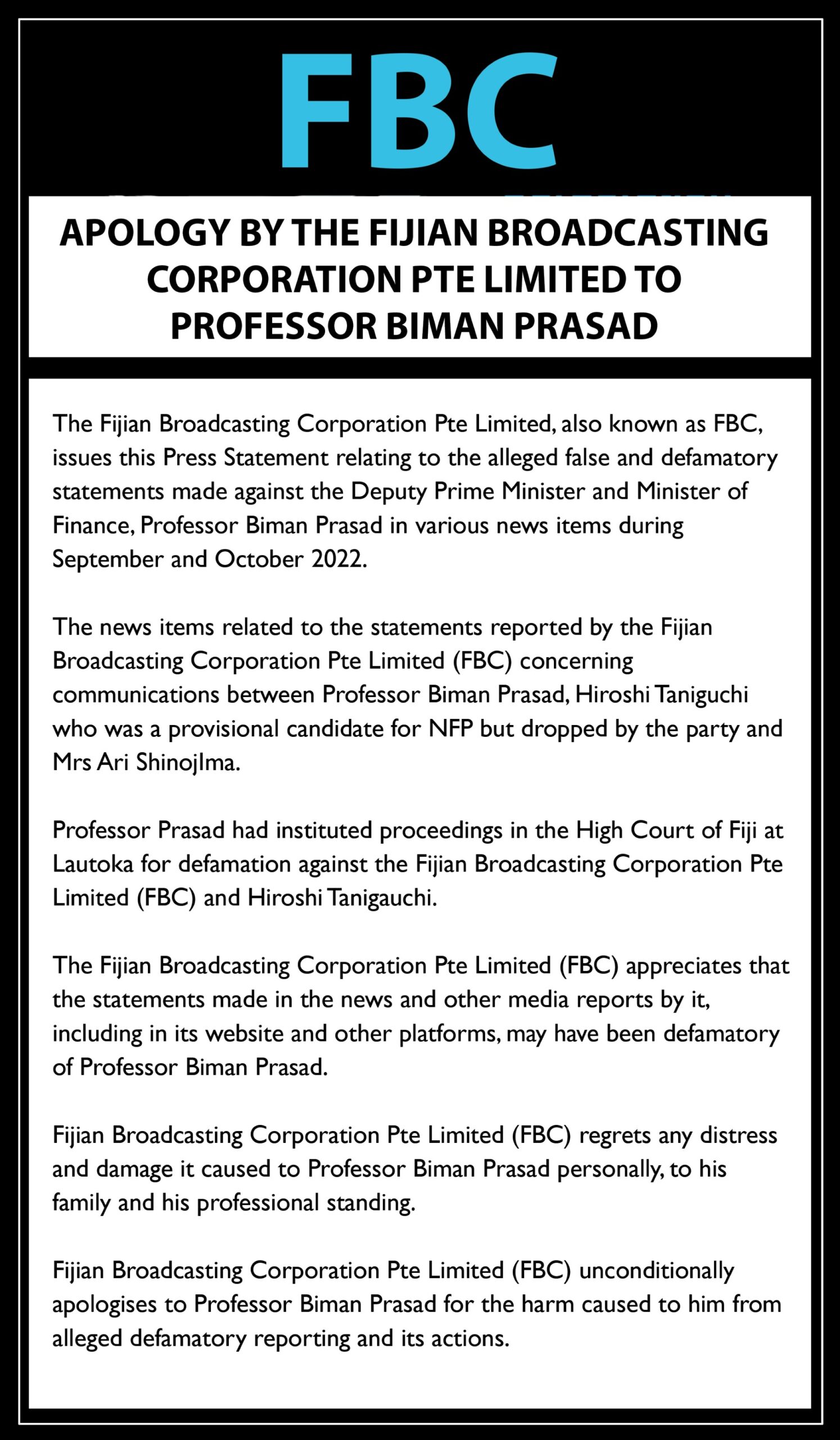 FBC News release – FBC News