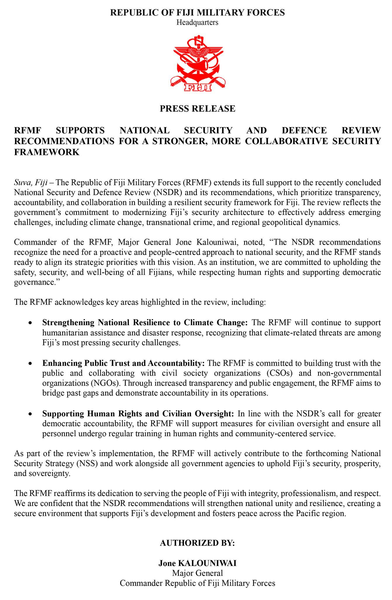 RFMF supports review recommendations – FBC News